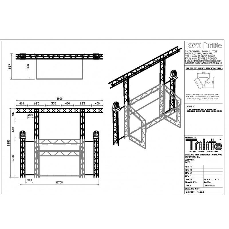 CS150 Control Station extended goalpost overhead with side podiums